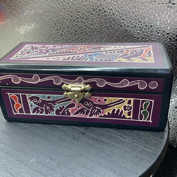 Other | Hand Carved Purple Lacquer Box Olinala Mexico Birds Animals ...
